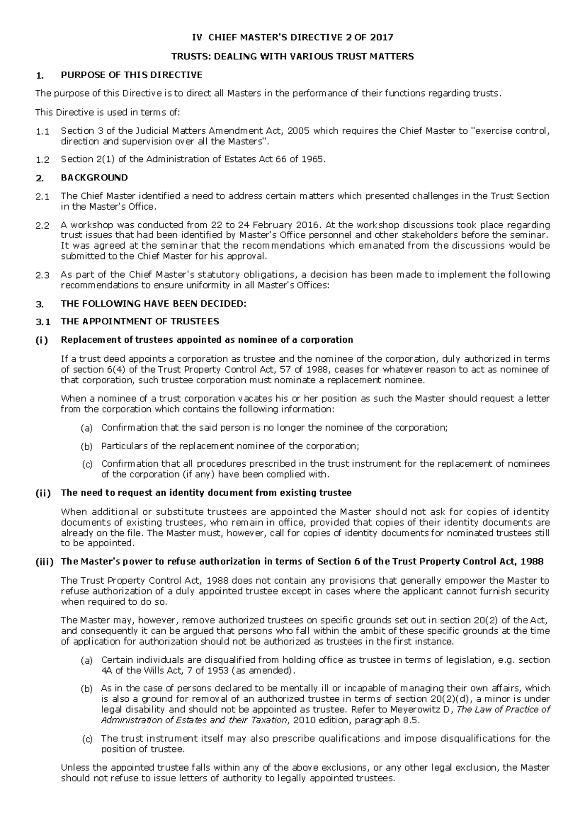 Chief Masters Directive 2 OF 2017 - IV CHIEF MASTER'S DIRECTIVE 2 OF ...