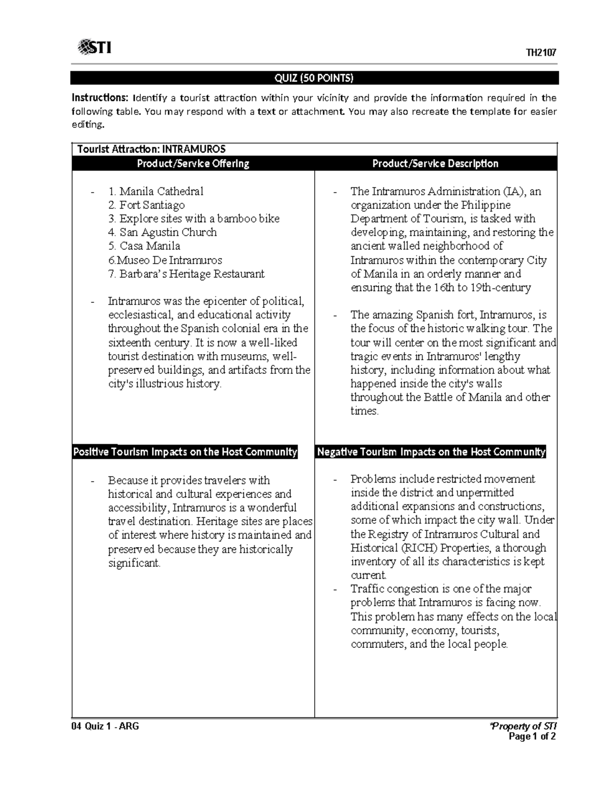 Macro QUIZ 1 midterms - TH 04 Quiz 1 - ARG *Property of STI Page 1 of 2 ...
