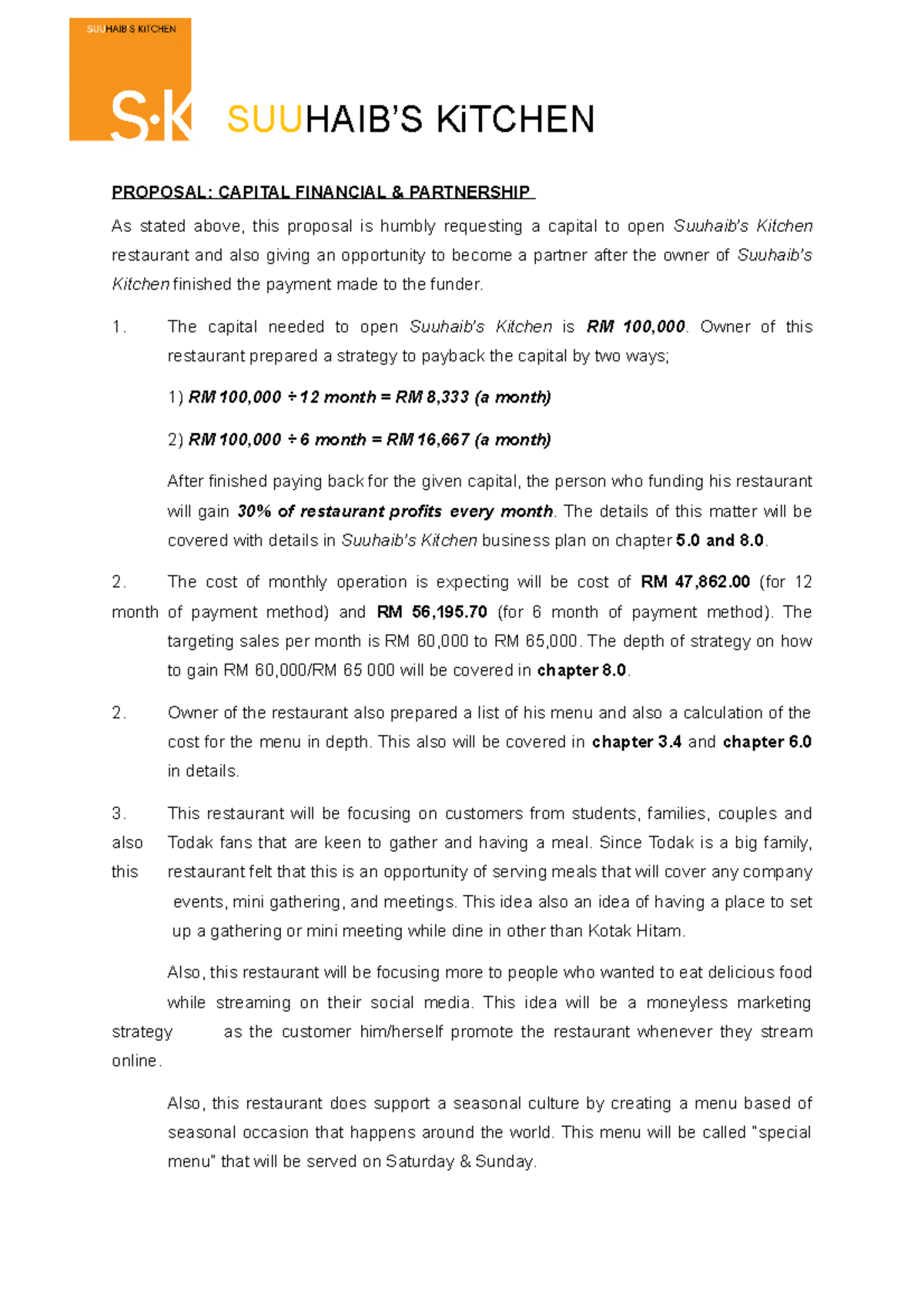 Suuhaib's Kitchen Proposal - SUUHAIB’S KiTCHEN PROPOSAL: CAPITAL ...