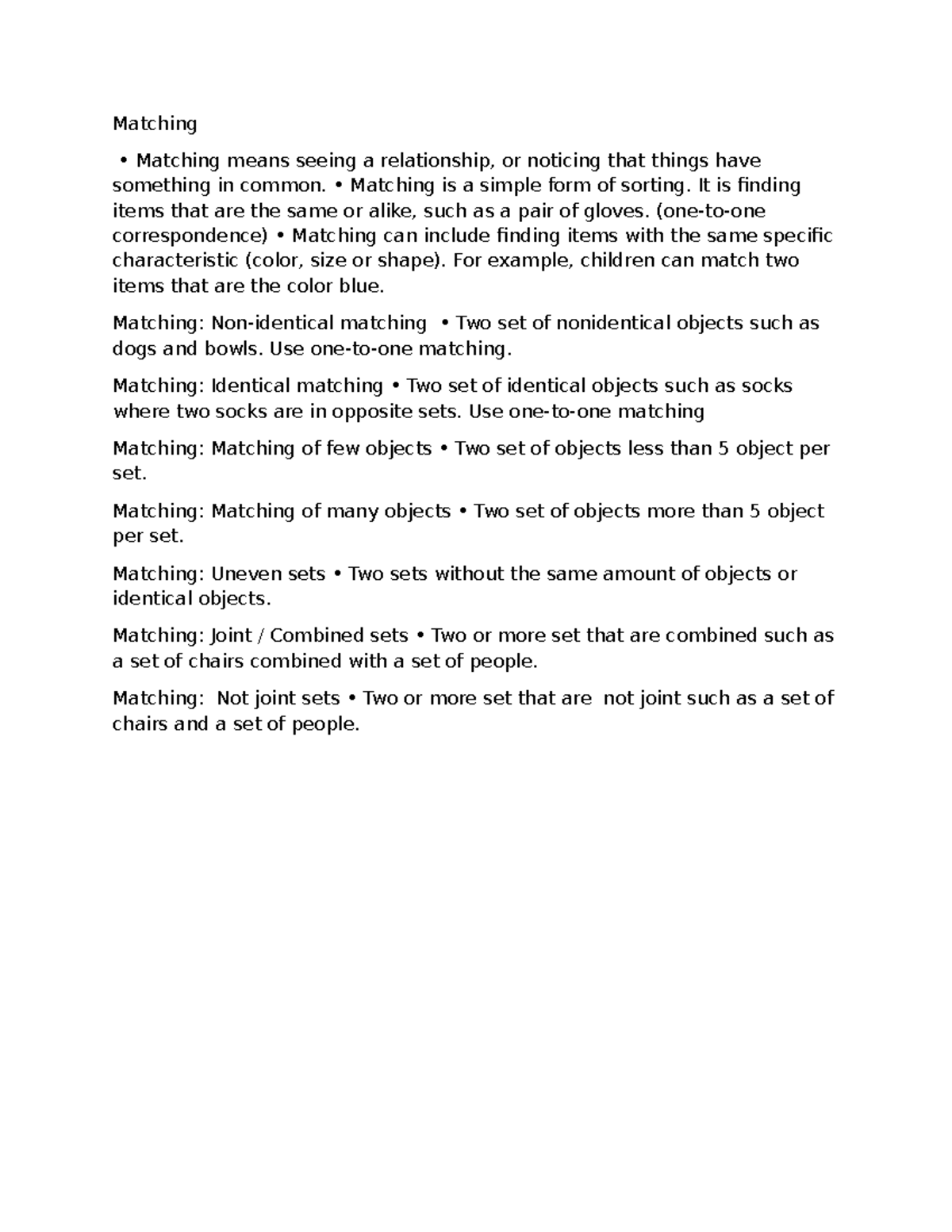 Matching - Study notes - Matching - Matching means seeing a ...