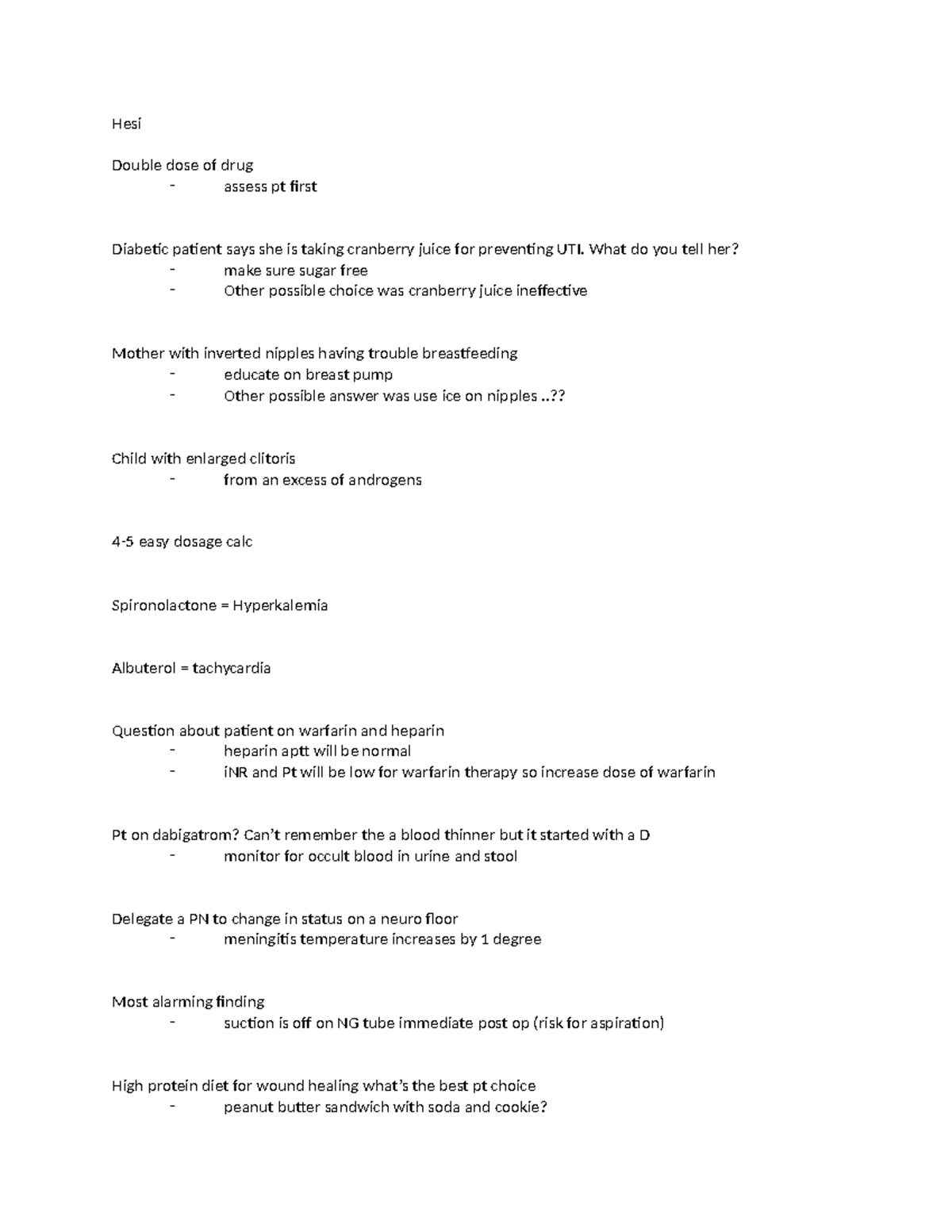 HESI exit exam prep - Hesi Double dose of drug ⁃ assess pt first ...