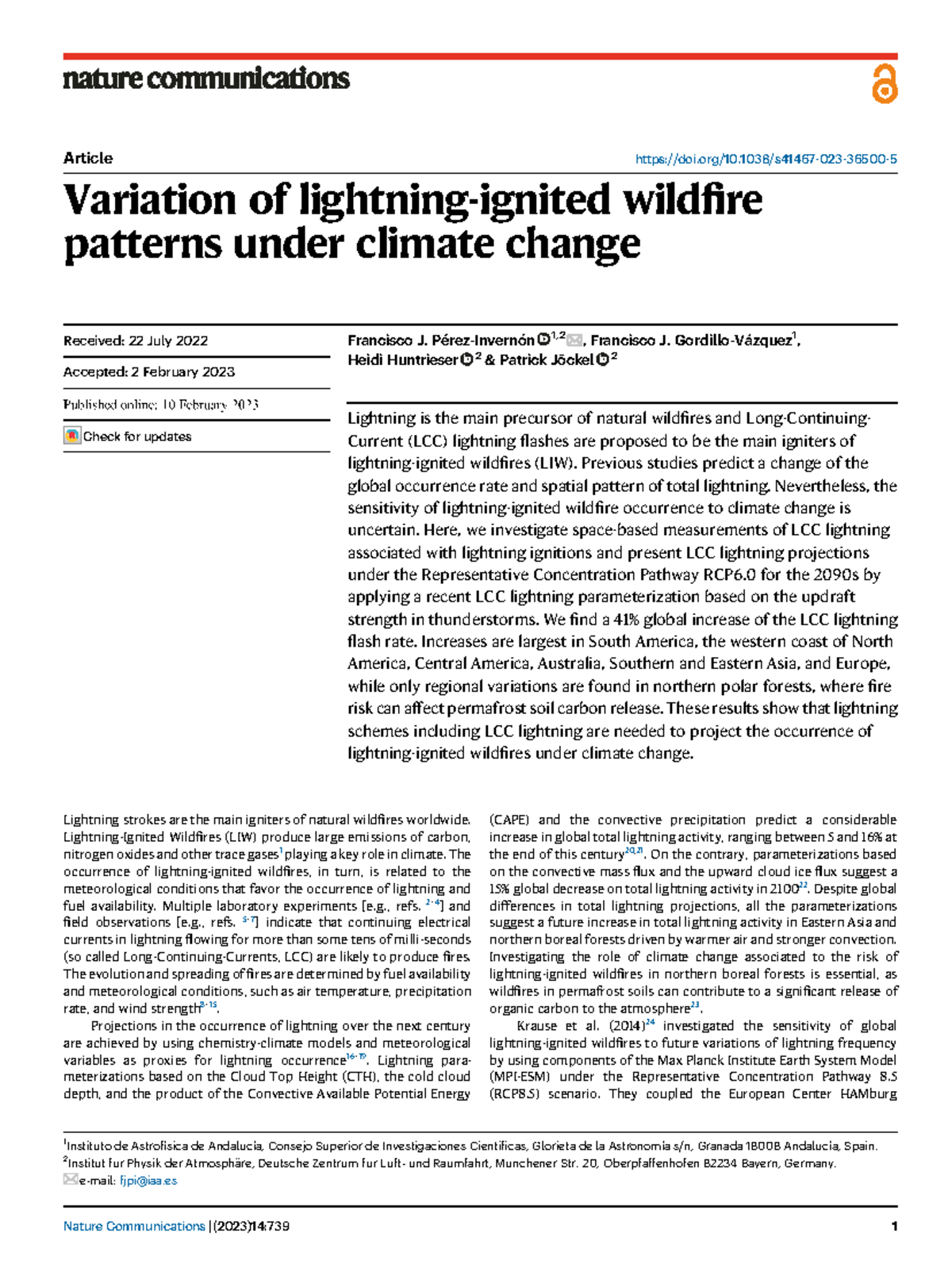Variation of lightning-ignited wildfire patterns under climate change ...