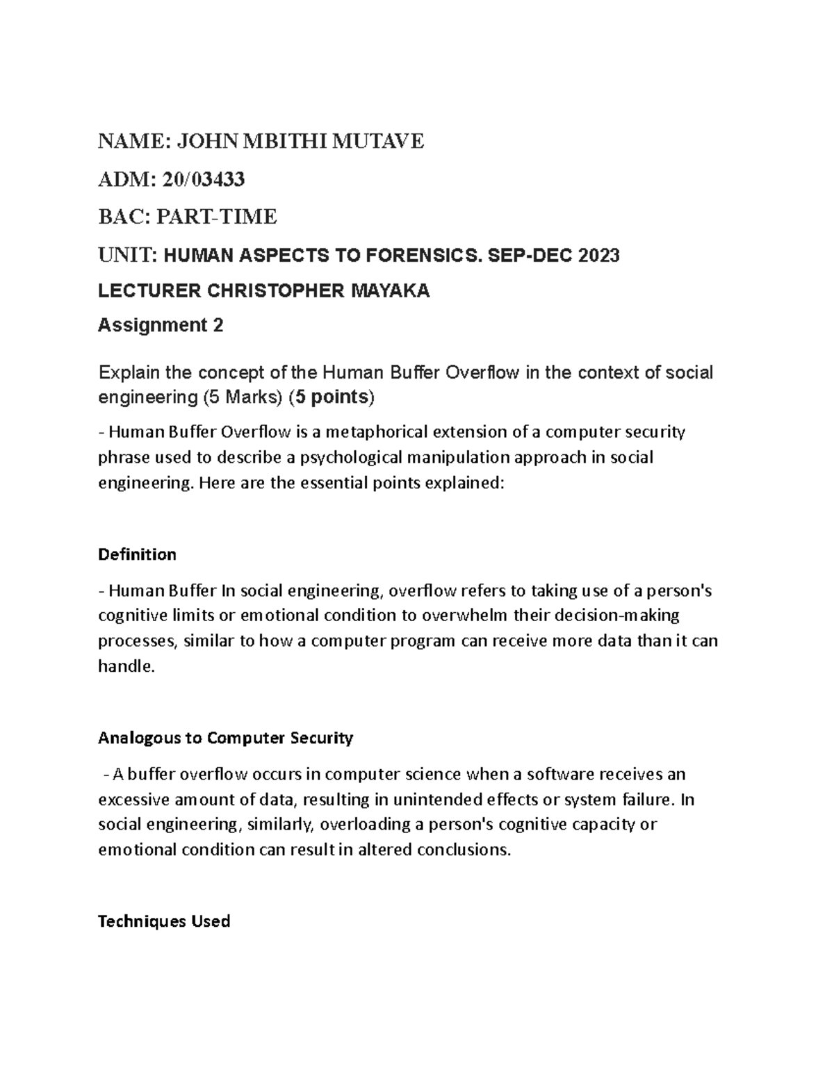 2003 433 Assignment 2 - rjrrj - NAME: JOHN MBITHI MUTAVE ADM: 20/ BAC ...