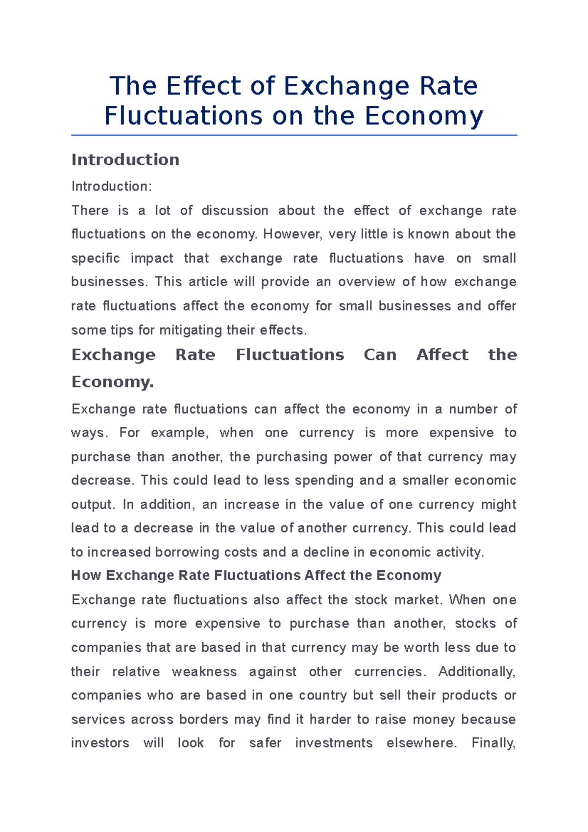 The Effect of Exchange Rate Fluctuations on the Economy - The Effect of ...