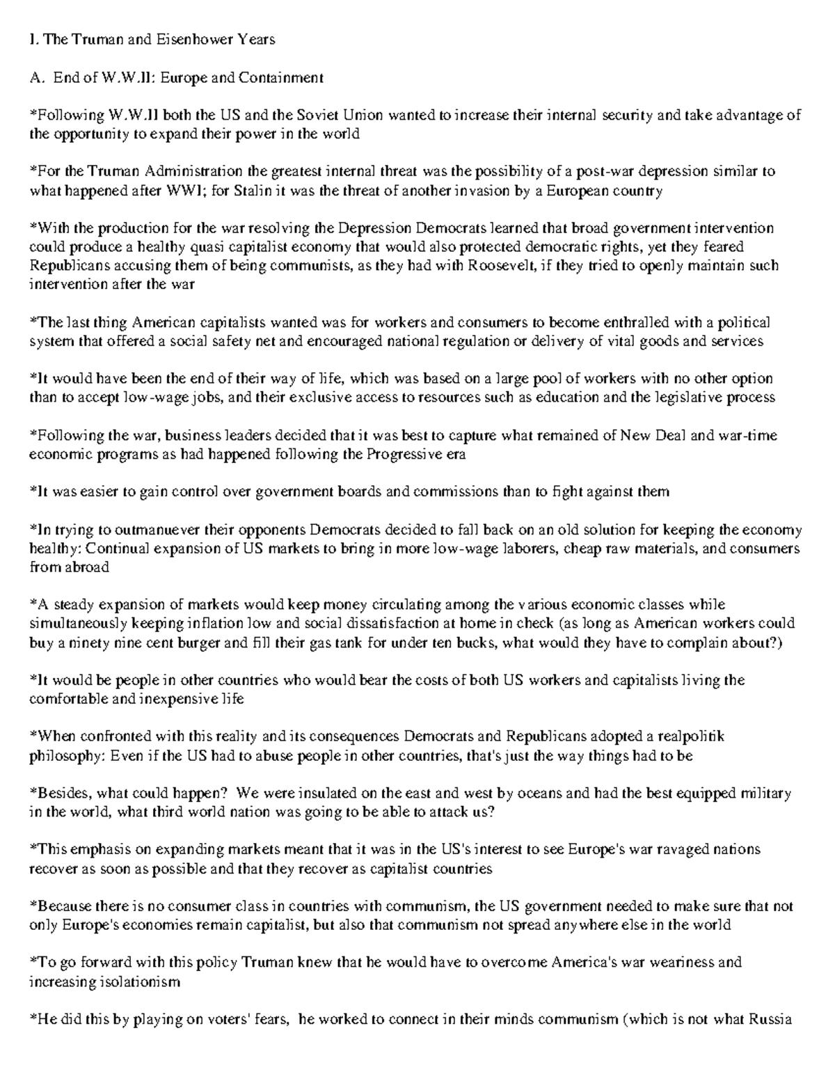 1960s Lecture - professor Deborah Rayner - I. The Truman and Eisenhower ...