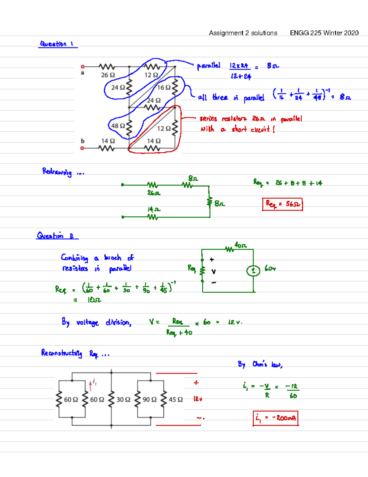 Assignment 2 solns - Assignment 2 solutions ENGG 225 Winter 2020 ...