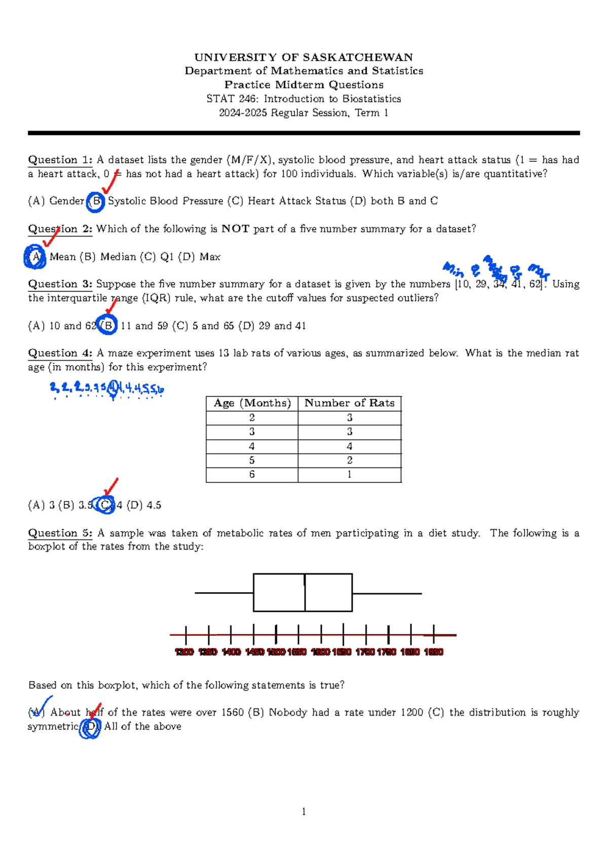 Samplemidterm 1 - Sample midterm 1 - UNIVERSITY OF SASKATCHEWAN Department of Mathematics and ...