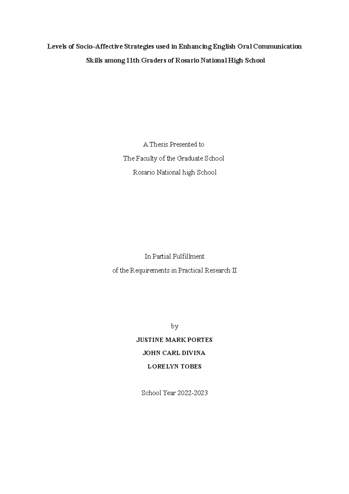 PR-2 - prctical research - Levels of Socio–Affective Strategies used in ...