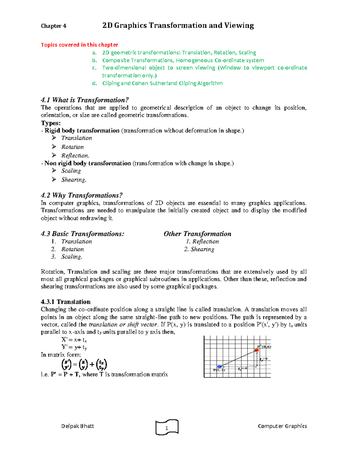 Unit 4 2d Transformation and veiwing - Topics covered in this chapter a ...