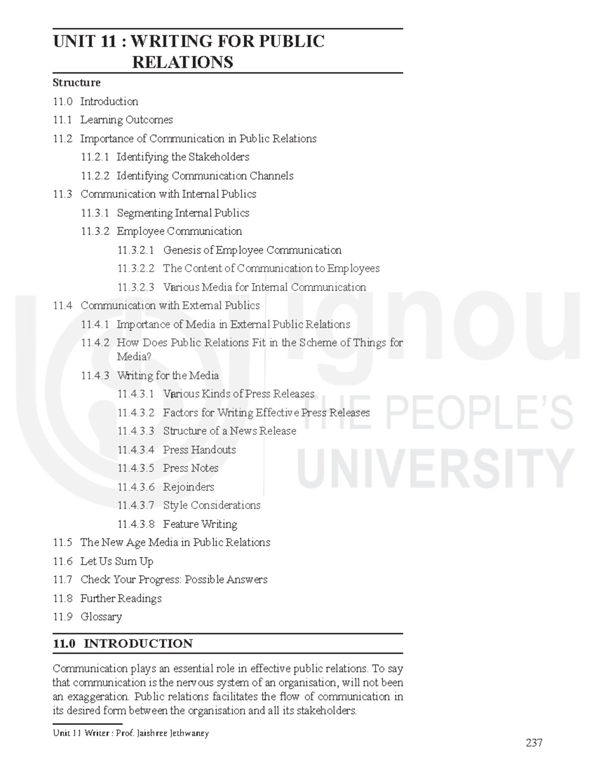 Pr - Writing for PR Ignou - UNIT 11 : WRITING FOR PUBLIC RELATIONS 1 ...