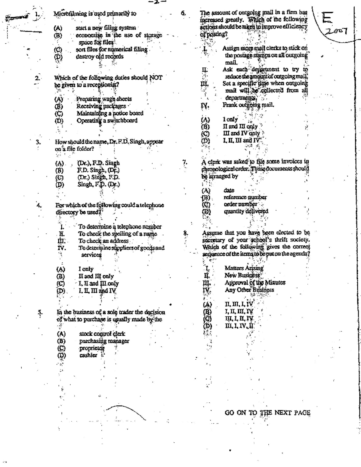 Multiple Choice E - its a past paper - Office Administration - Studocu