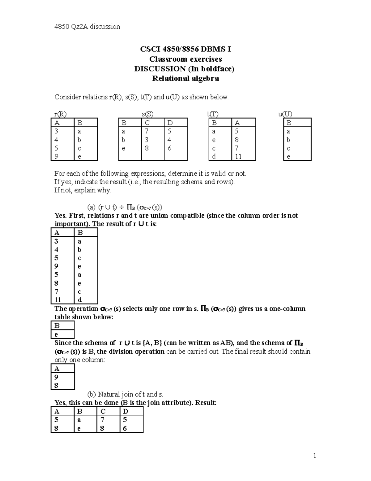 4850 Qz2A 071121 RA Discussion - CSCI 4850/8856 DBMS I Classroom ...