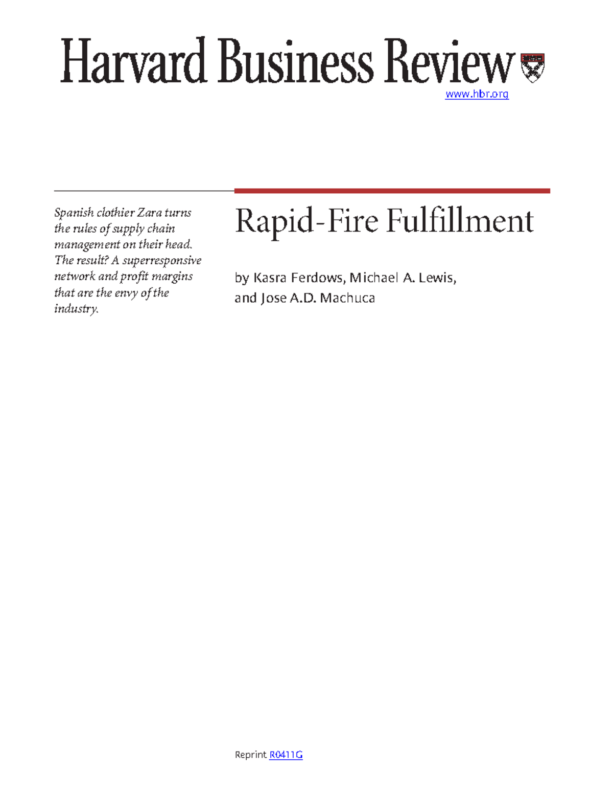 1-ZARA-Rapid fire fulfilment-1 - ####### hbr Rapid-Fire Fulfillment by ...