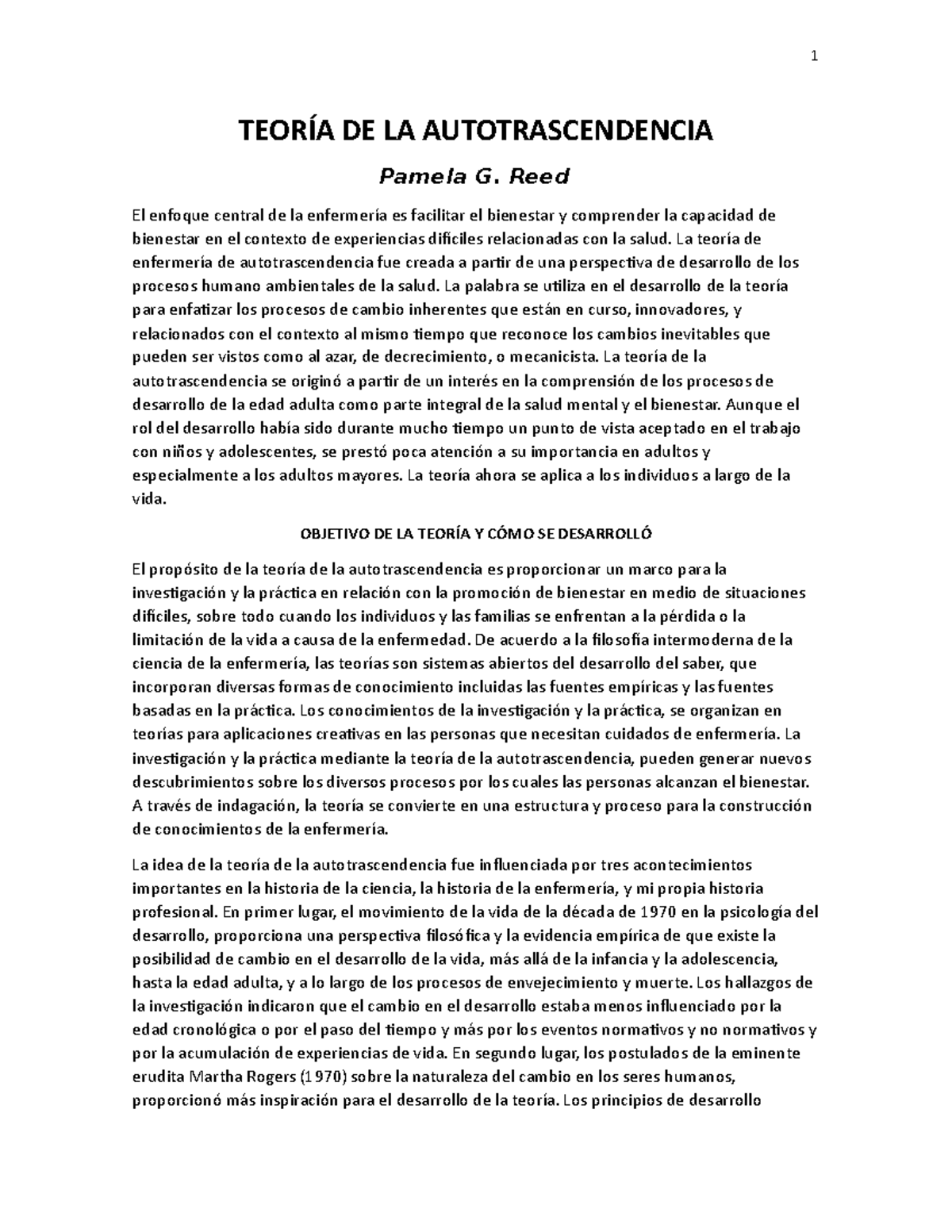 Teoria DE LA Autotrascendencia - TEORÍA DE LA AUTOTRASCENDENCIA Pamela ...