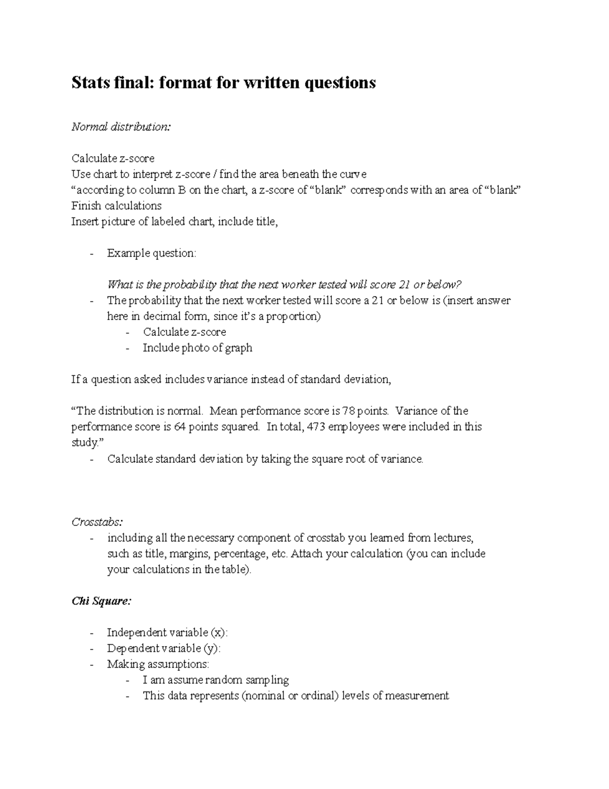 Stats final format for written questions - Mean performance score is 78 ...