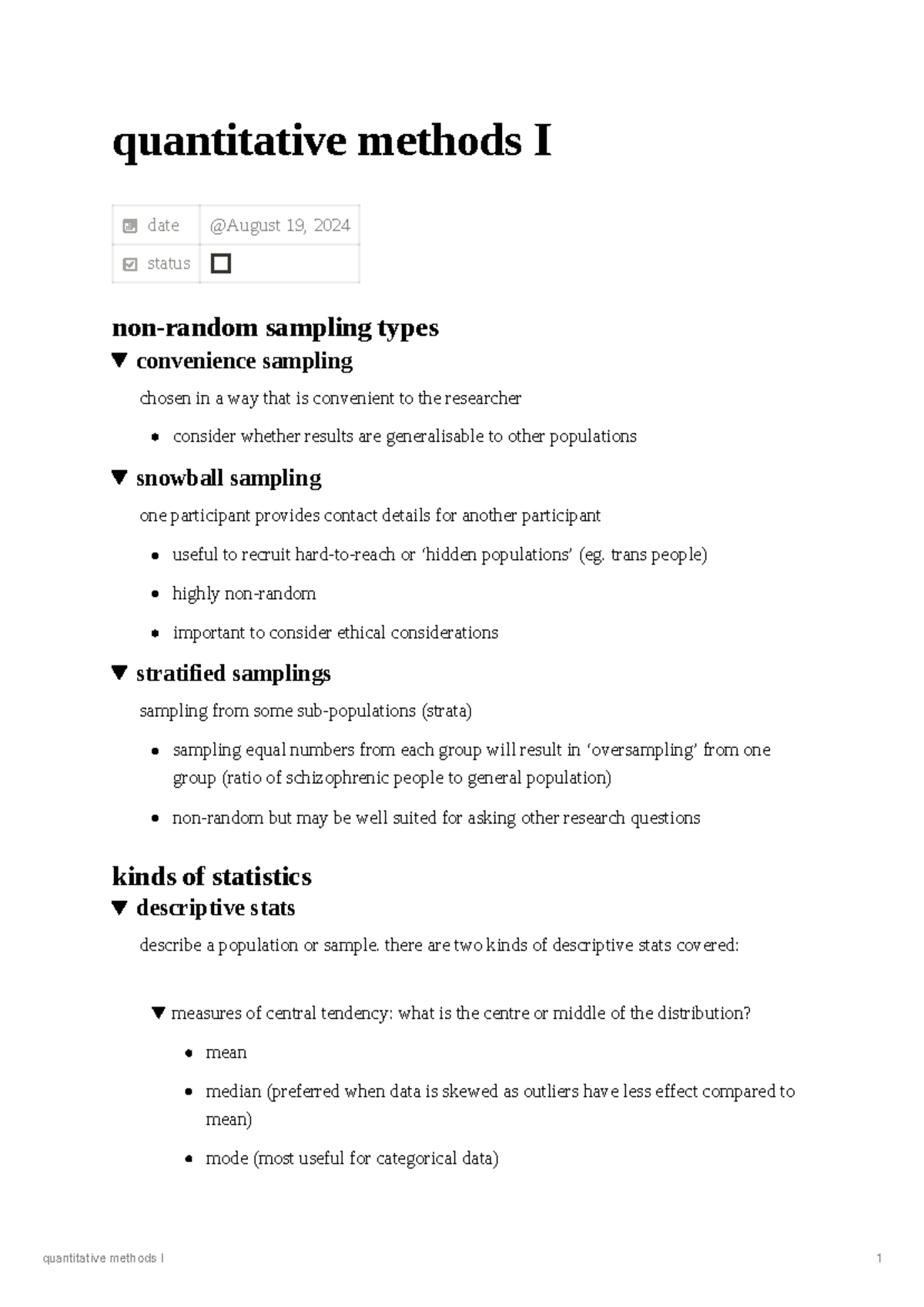 PSY 2041 quantitative methods I - quantitative methods I date status non-random sampling types ...