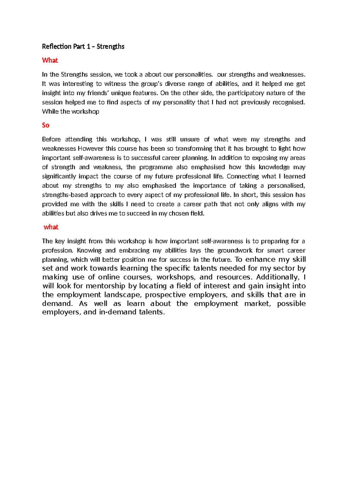 Reflection Part 1 (strength) - Reflection Part 1 – Strengths What In ...