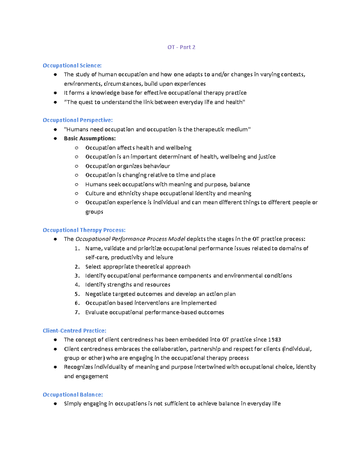 Lesson 8 - OT Part 2 - OT - Part 2 Occupational Science: The study of ...