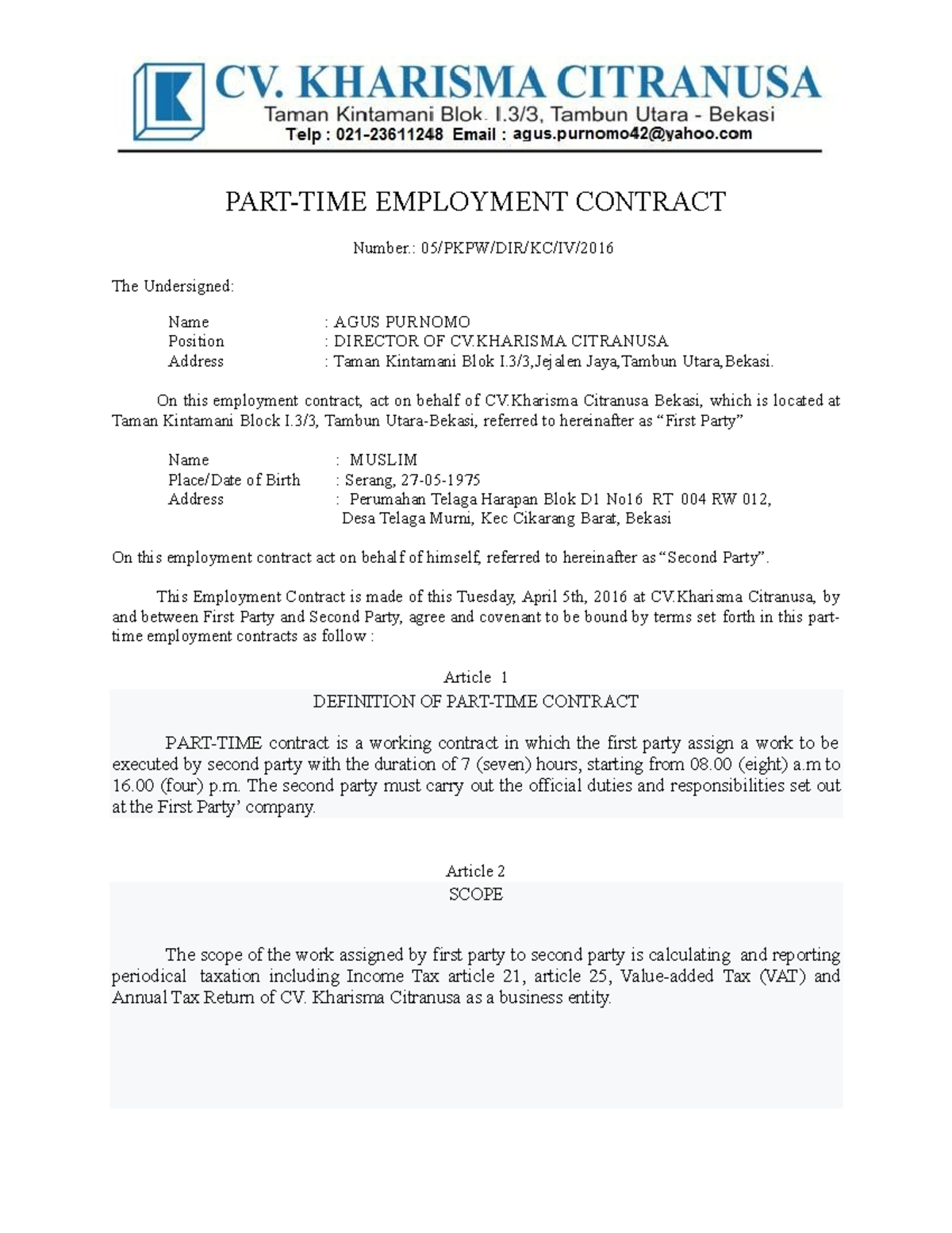 Amelya CA 213106056 Translation Lamaran Kerajaaa - PART-TIME EMPLOYMENT ...