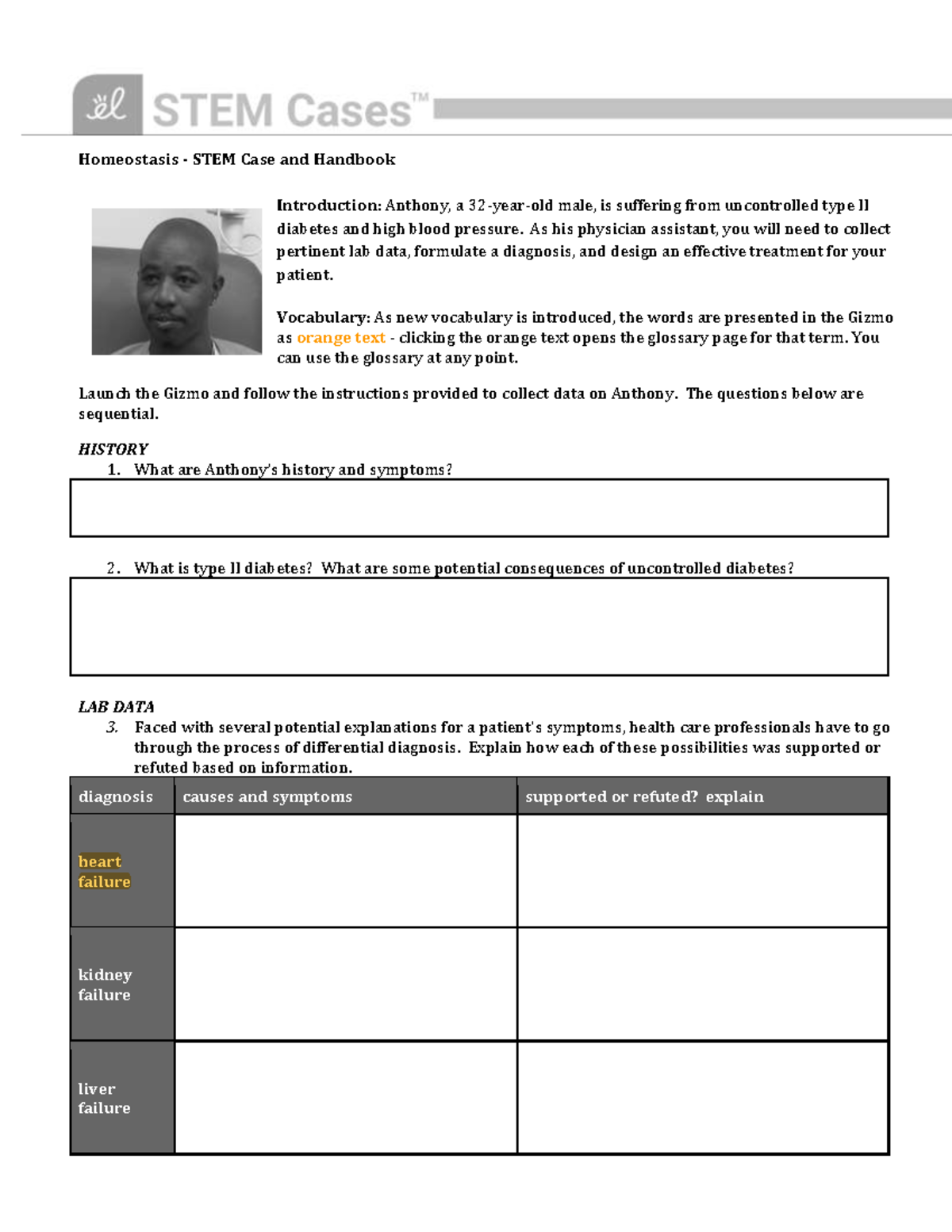 Gizmo- Homeostasis STEM Case Study - Homeostasis - STEM Case and Handbook Introduction: Anthony ...