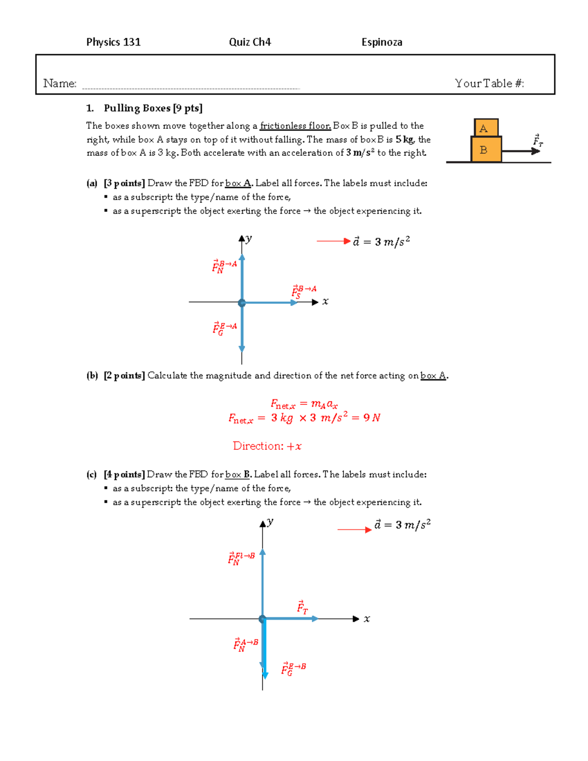 Quiz 4 - Solutions - Box on a string - Physics 131 Quiz Ch4 Espinoza 1 ...