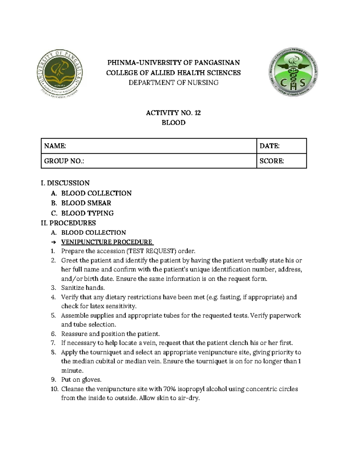 BIO-024 LAB- Activity-12 Blood Garcia - PHINMA-UNIVERSITY OF PANGASINAN ...