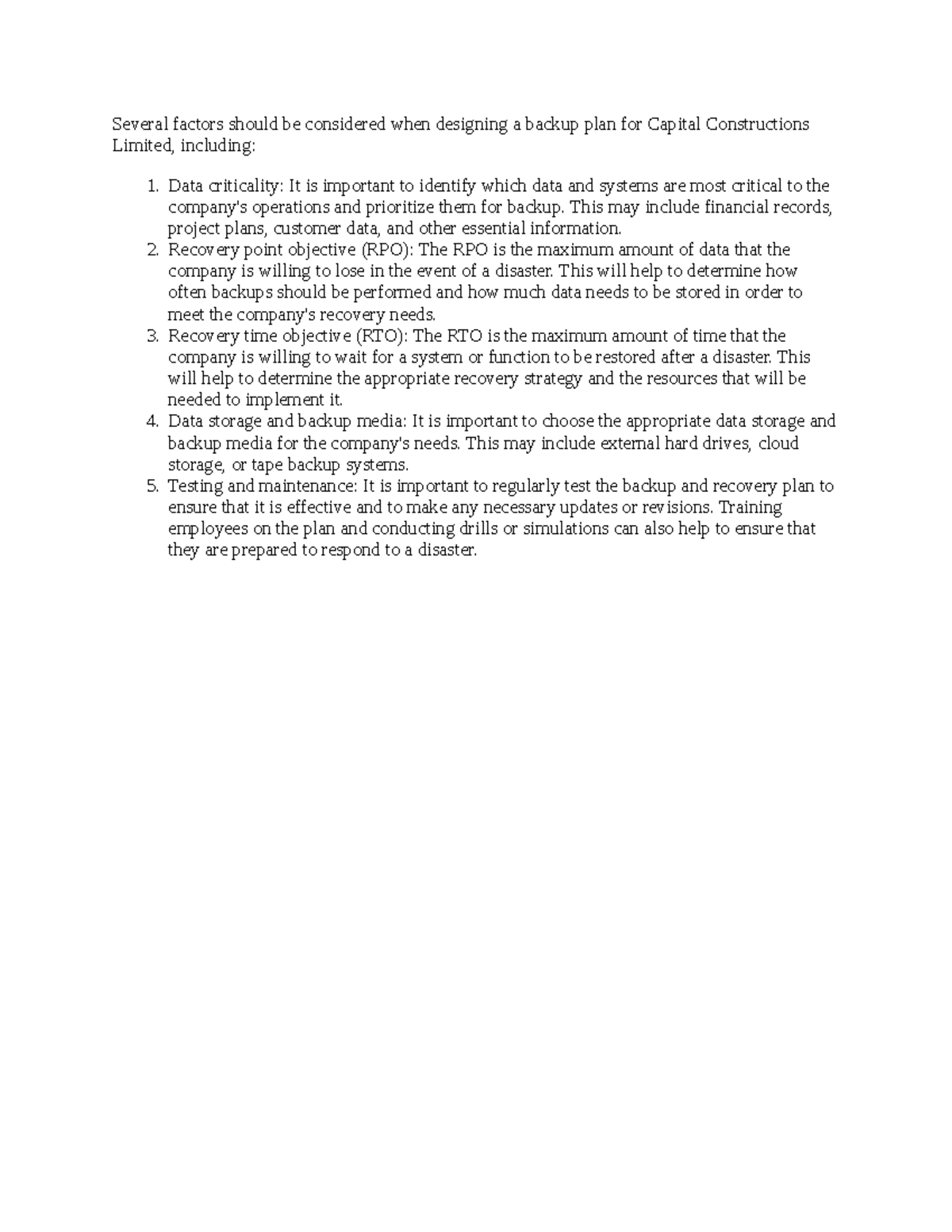 Work Complexity Several Factors Should Be Considered When Designing A Backup Plan For Capital