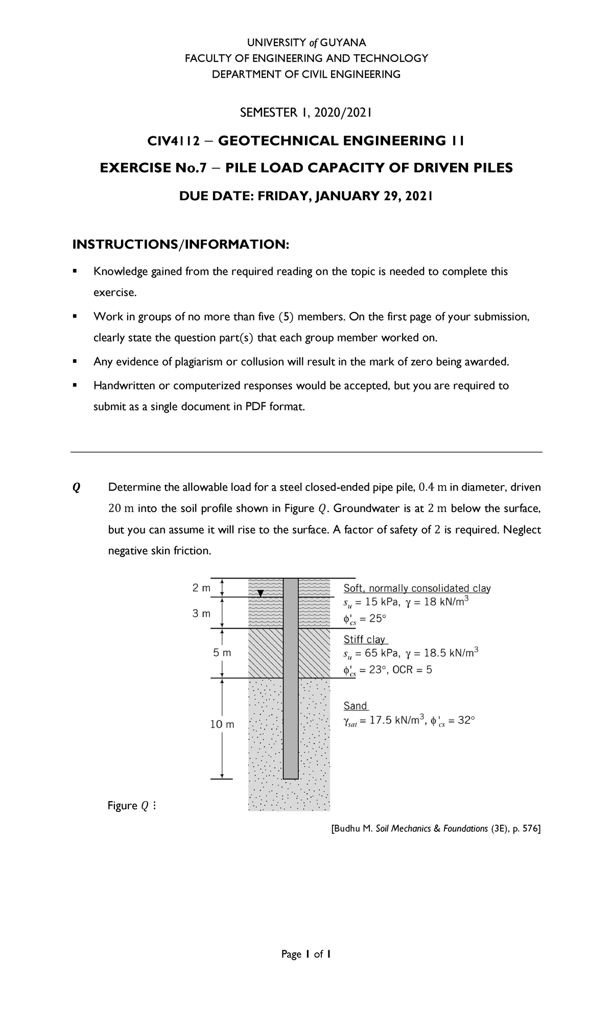 Exercise 7 - Pile Load Capacity Of Driven Piles - Page 1 of 1 ...