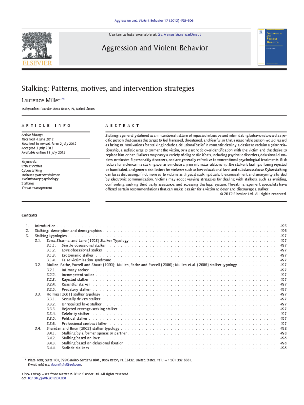 Stalking- Patterns, motives, and intervention strategies Laurence ...