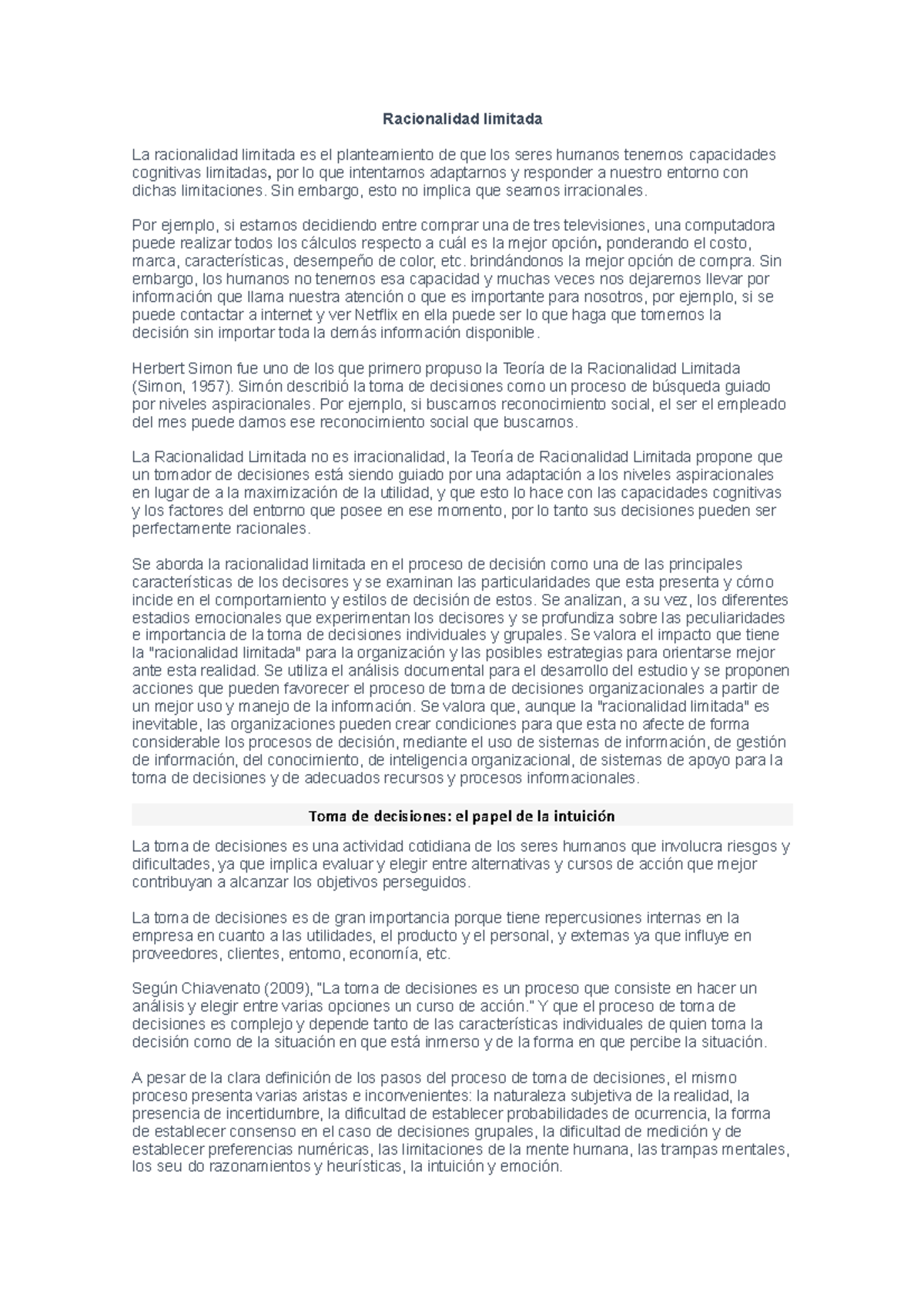 Racionalidad limitada y toma de decisiones - Racionalidad limitada La ...