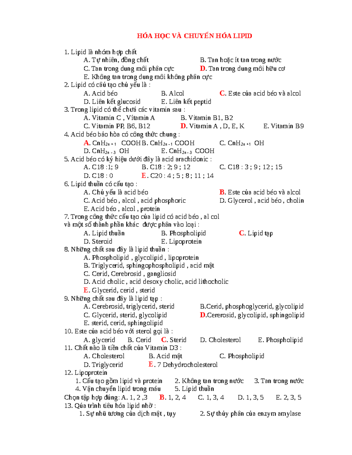 Ngan hang cau hoi trac nghiem hoa sinh co dap an hay chi tiet nhat 256 - HÓA HỌC VÀ CHUYỂN HÓA ...