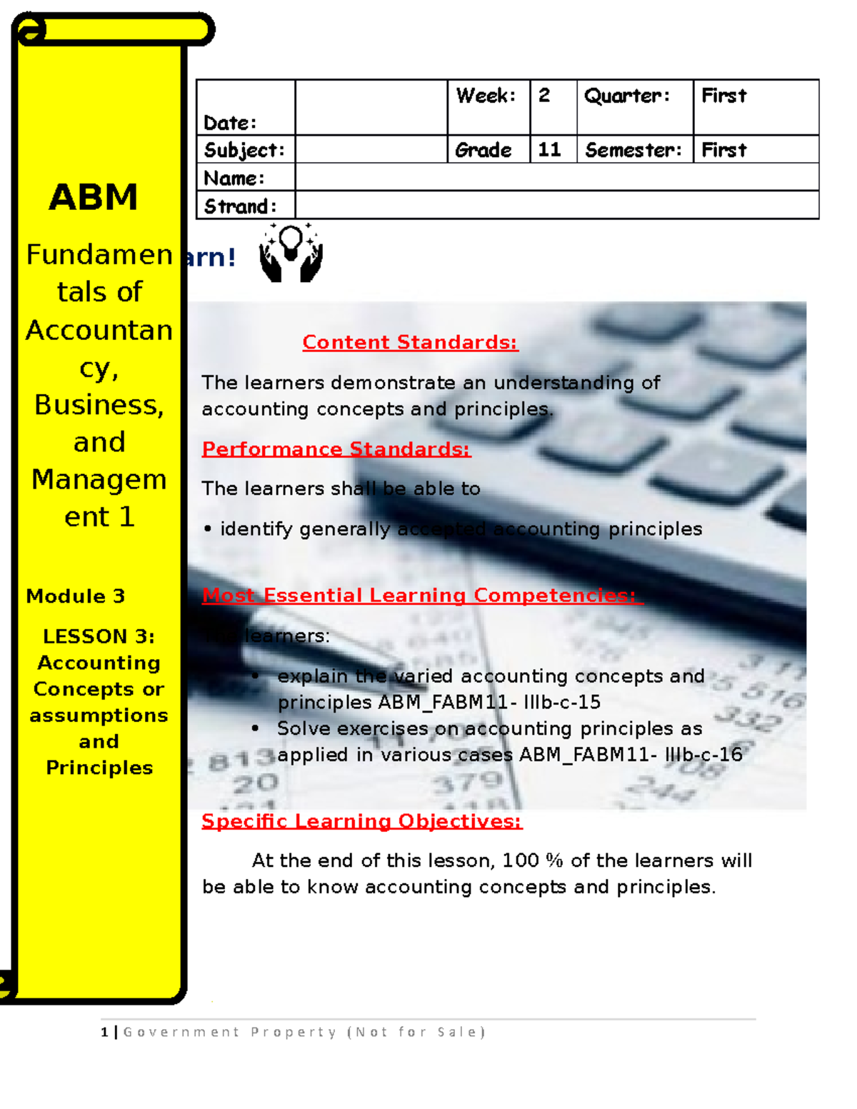 Module-3- Lesson-III-WEEK-2 - Let Us Learn! Content Standards: The ...