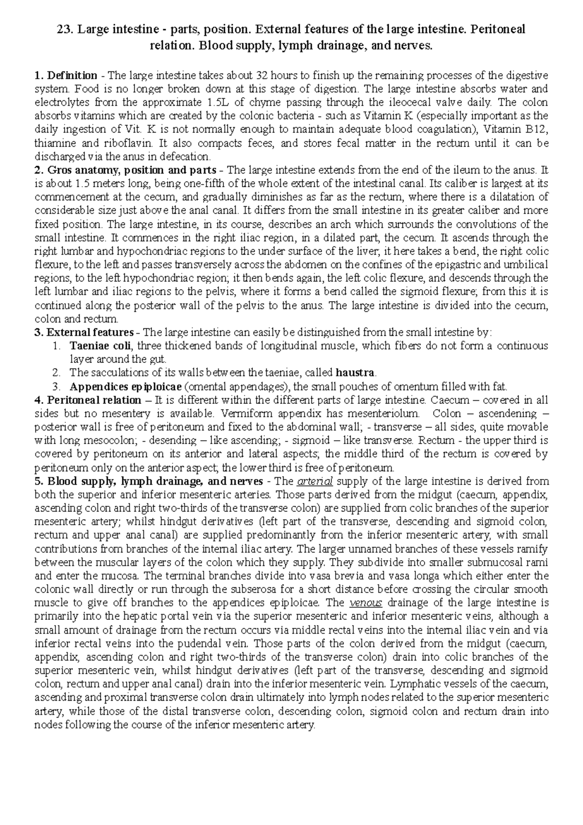 23. Large intestine - parts, position. External features - 23. Large ...