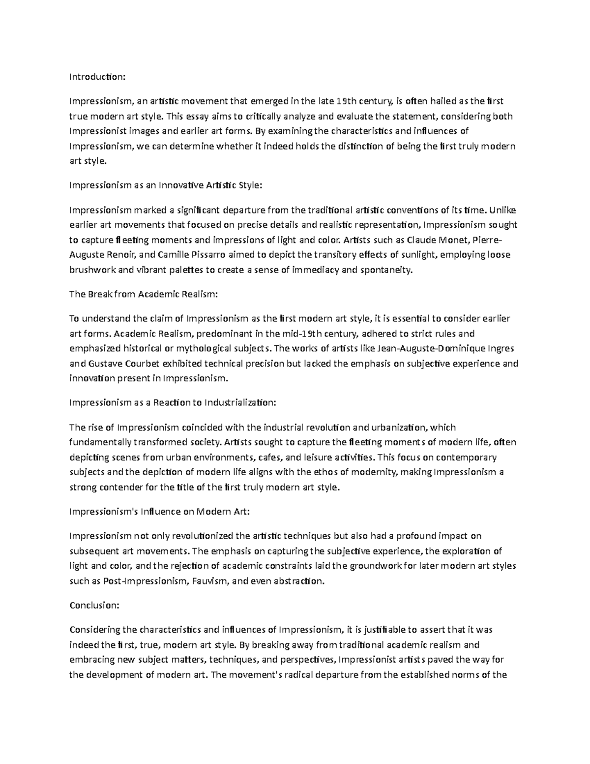 Ahist 1401 discussion forum unit 6 - Introduction: Impressionism, an ...