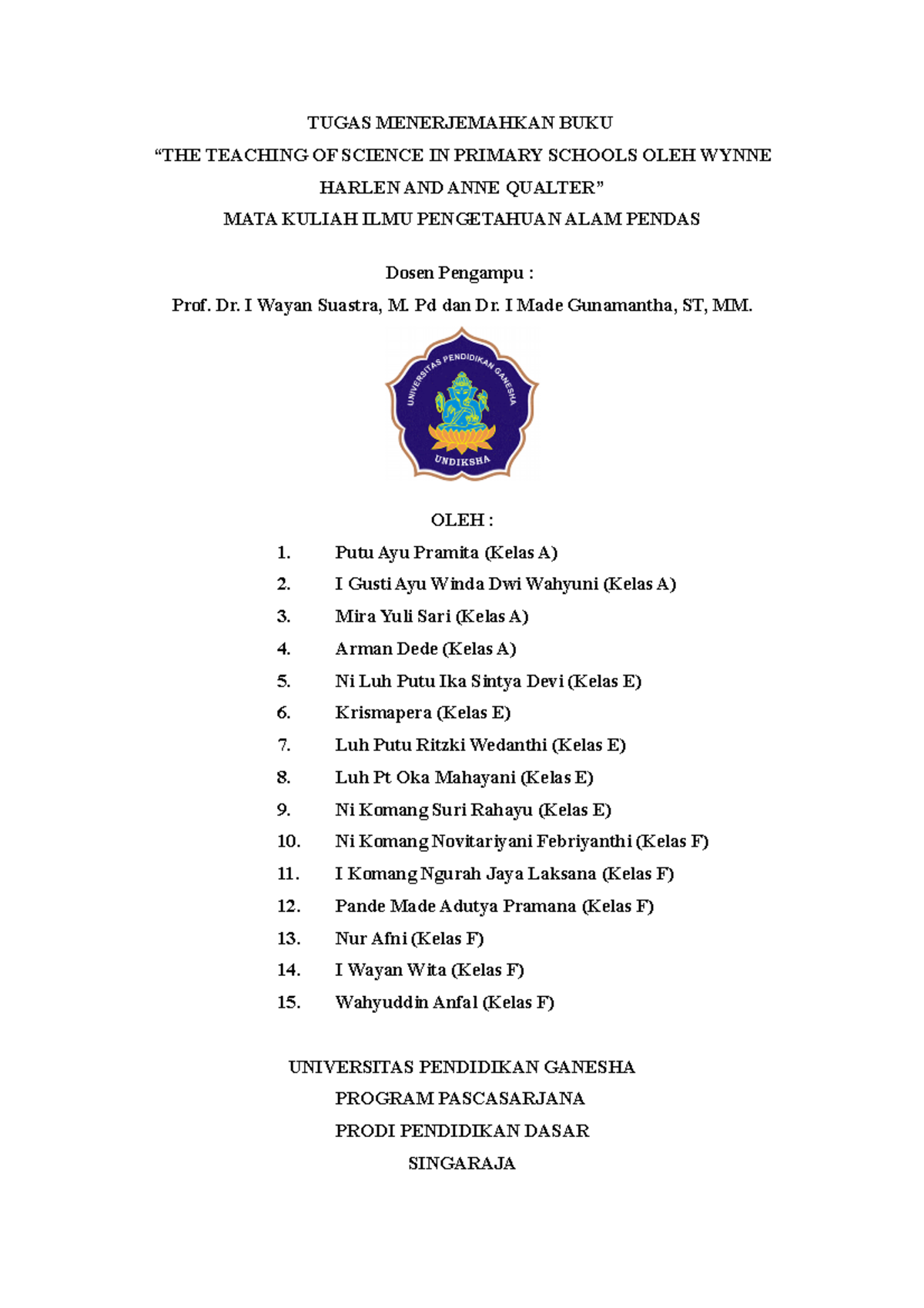 15. Tugas IPA Pendas Translate - TUGAS MENERJEMAHKAN BUKU “THE TEACHING ...