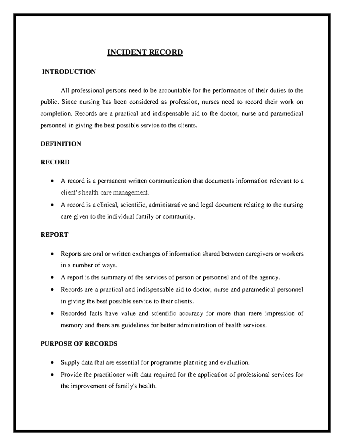 32. Incident Report - Nursing Management - INCIDENT RECORD INTRODUCTION ...