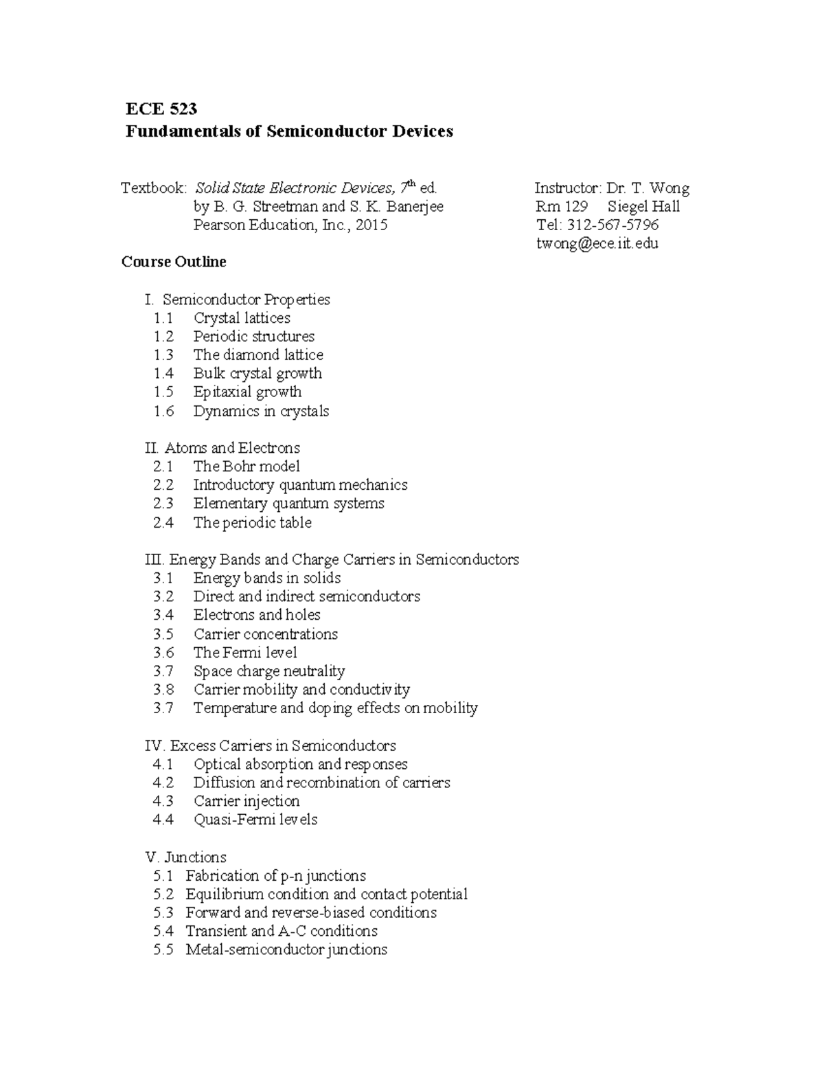 ECE 523 ol 2024 - hi uib kj - ECE 523 Fundamentals of Semiconductor ...