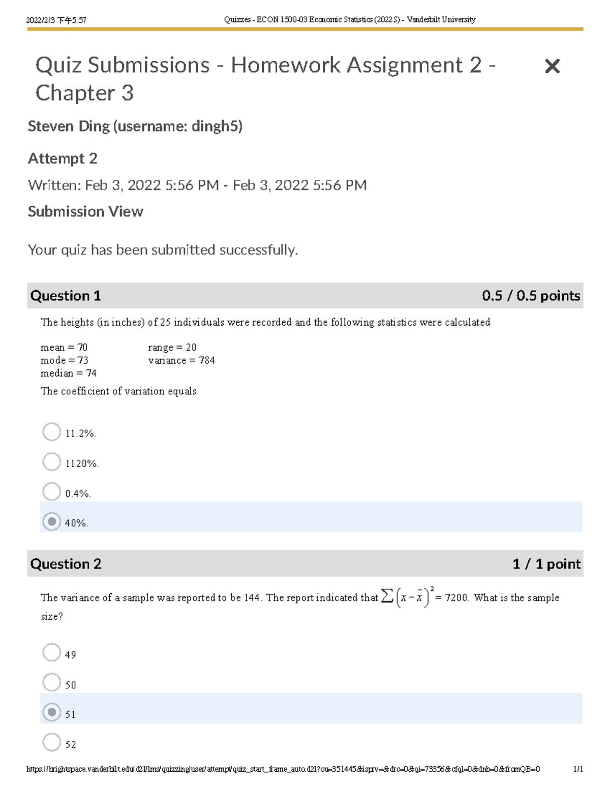 Assignment 2-Chapter 3 Describing Data - 2022/2/3 下午5:57 Quizzes - ECON ...