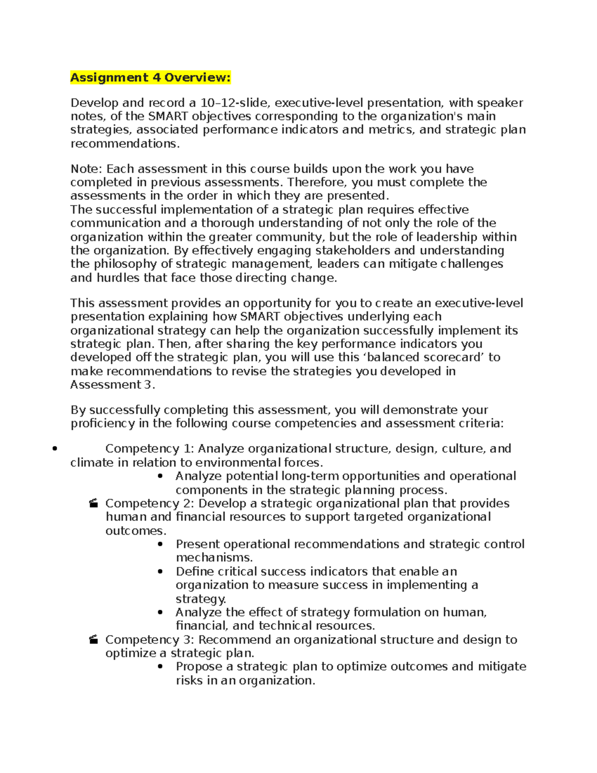 Assignment overview 4 - Assignment 4 Overview: Develop and record a 10 ...
