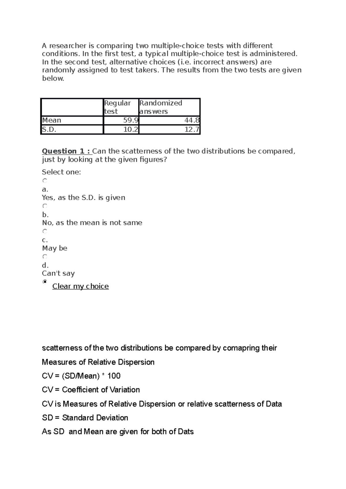Standard deviation calculation - A researcher is comparing two multiple ...