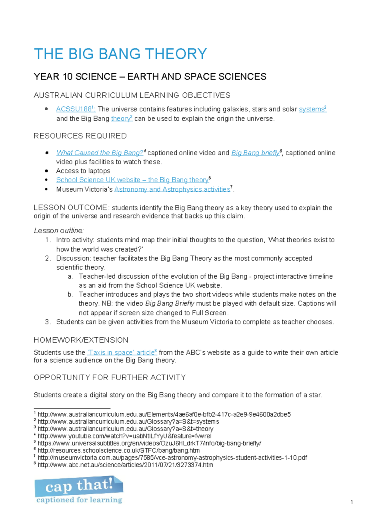 Big Bang Theory lesson plan - THE BIG BANG THEORY YEAR 10 SCIENCE ...