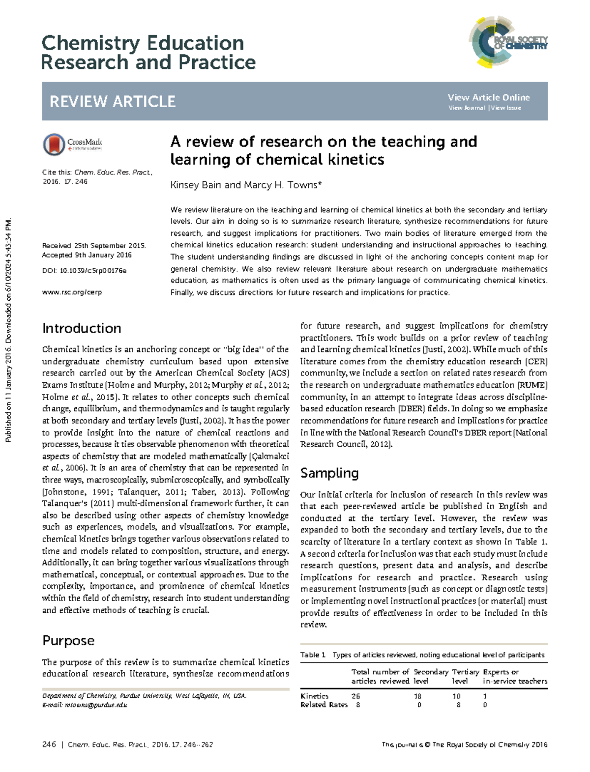 Chemical kinetics - A paper - 246 | Chem. Educ. Res. Pract., 2016, 17 ...