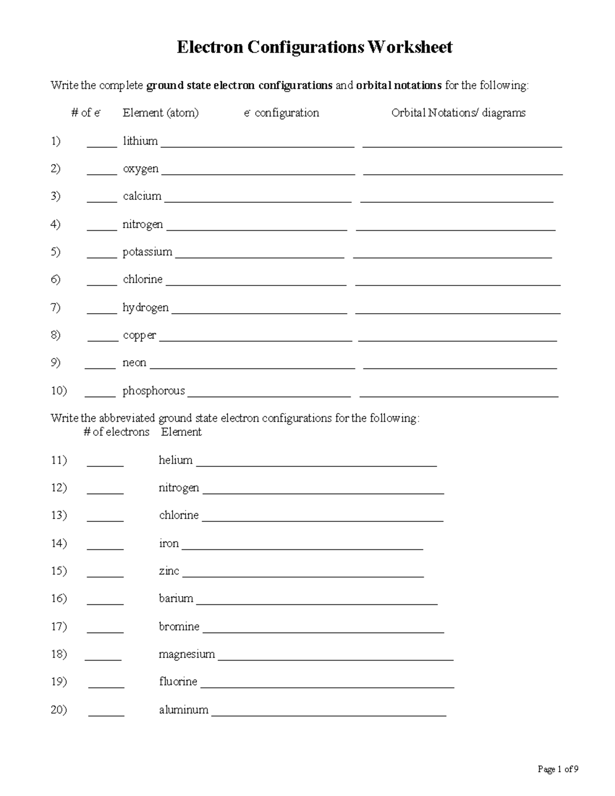 1-Electron Configurationspacket-pt - Electron Configurations Worksheet ...