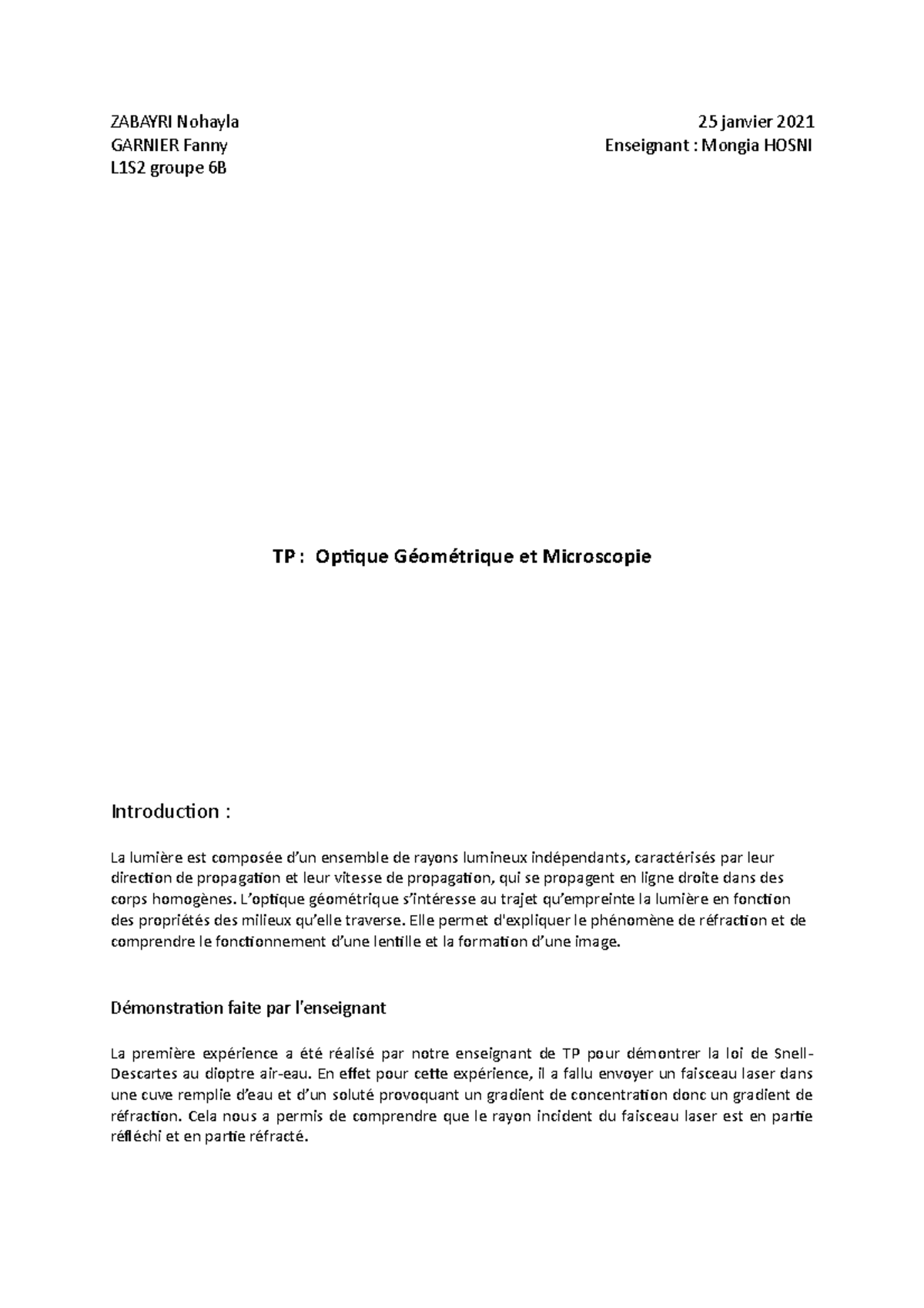 Compte rendu en outils physique (optique ) - ZABAYRI Nohayla 25 janvier ...