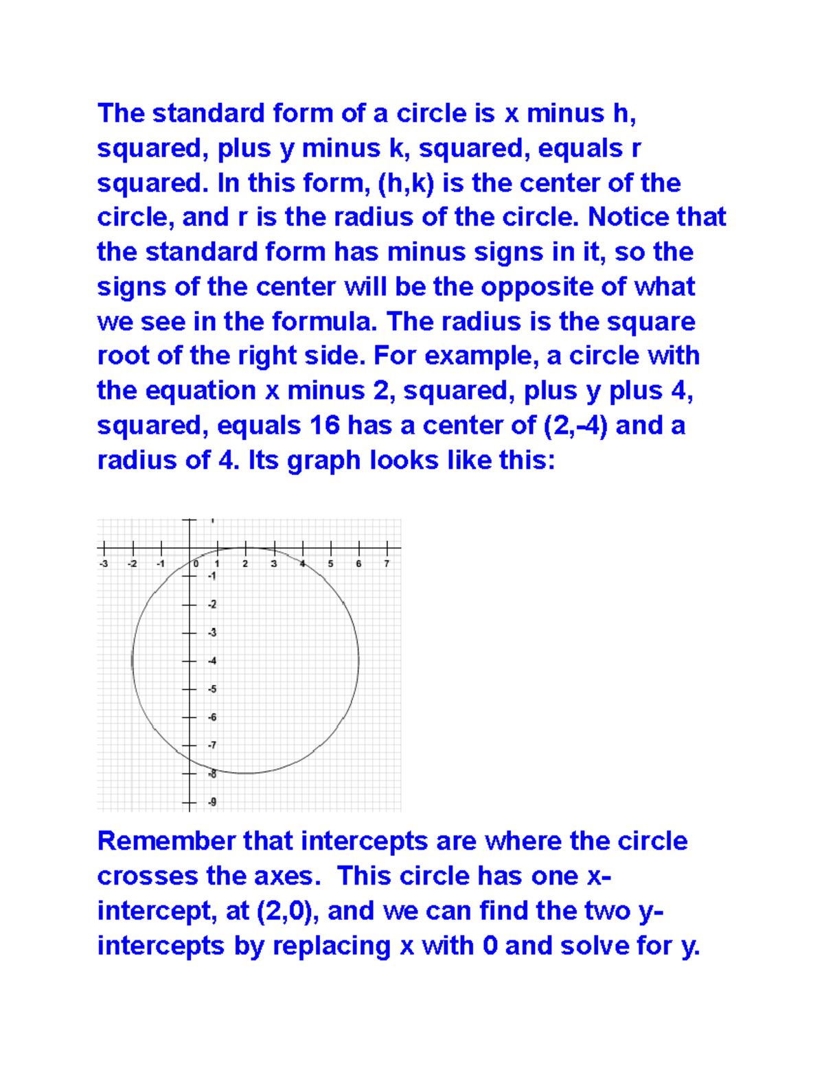 Circles - College Algebra II - The standard form of a circle is x minus ...