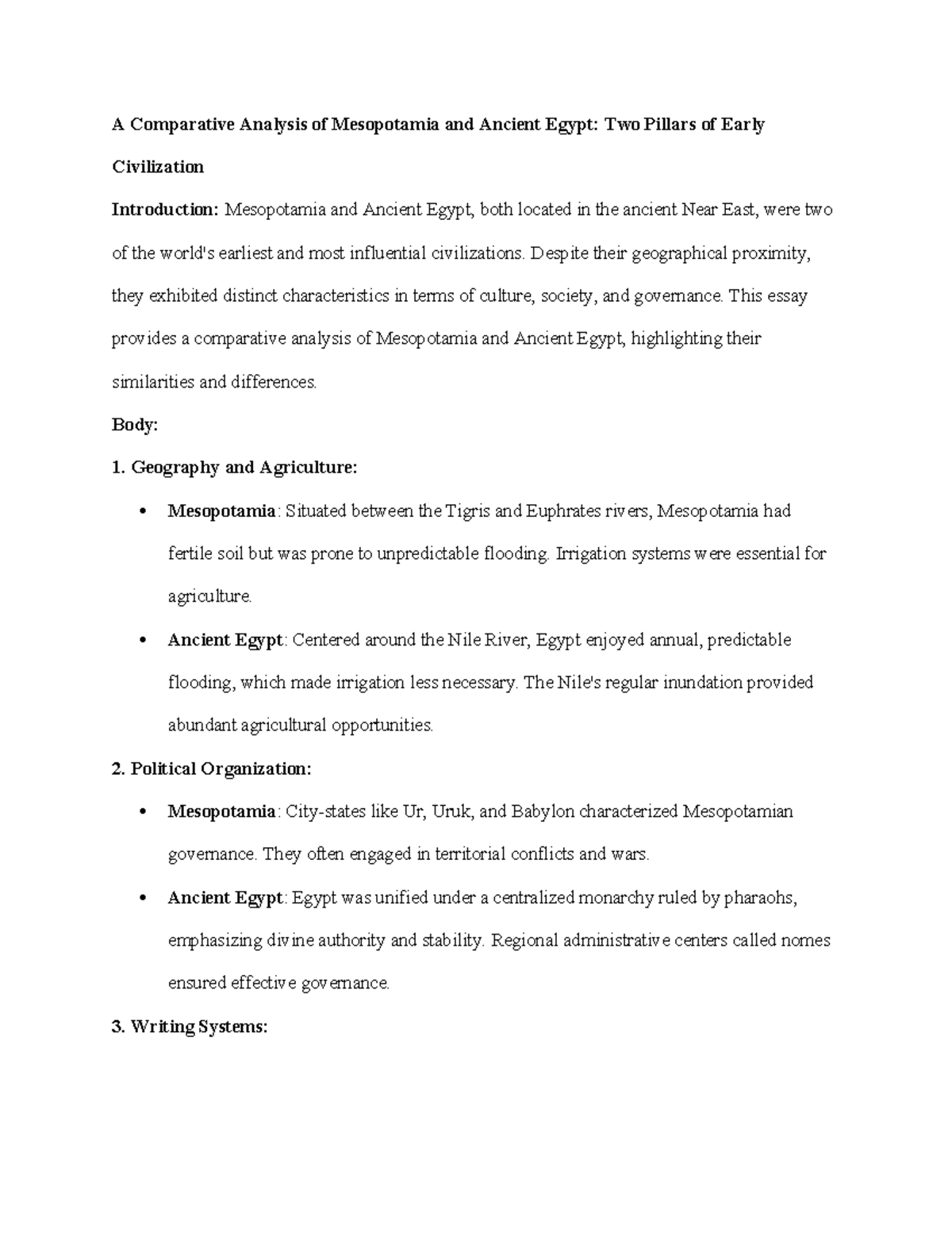 A Comparative Analysis of Mesopotamia and Ancient Egypt 10 - Despite ...