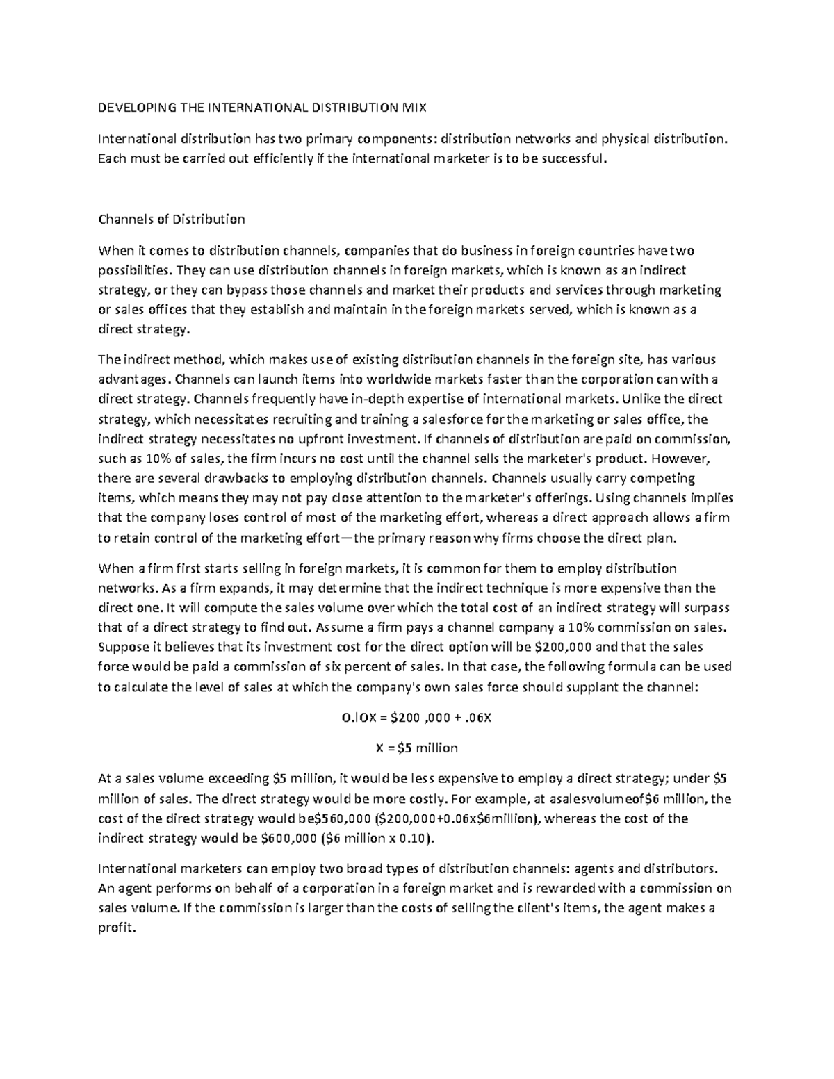 Developing THE International Distribution MIX - DEVELOPING THE ...