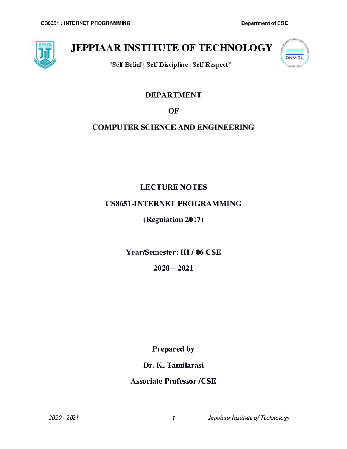 IP-UNIT-5 - Internet programming - JEPPIAAR INSTITUTE OF TECHNOLOGY ...