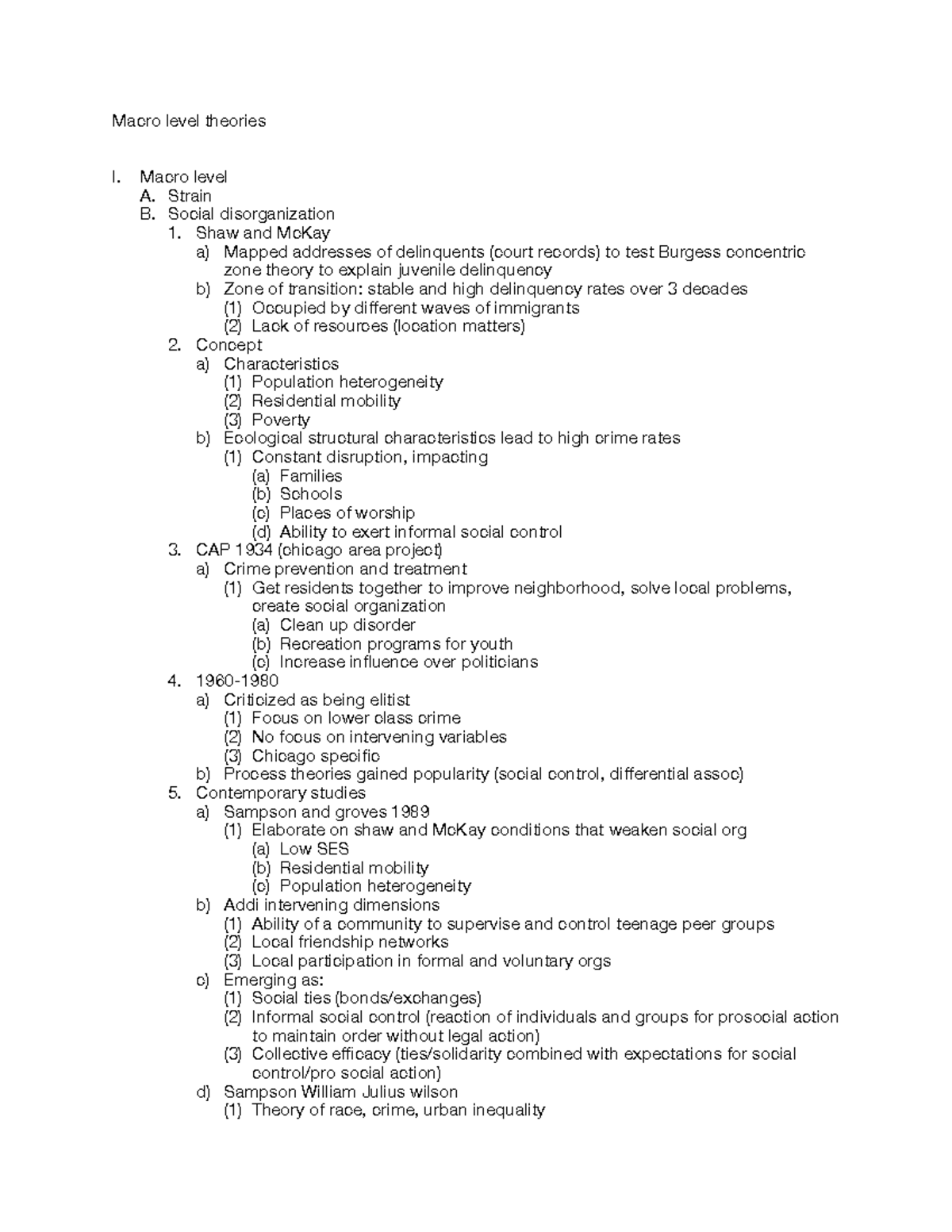 Macro level theories - Macro level A. Strain B. Social disorganization ...