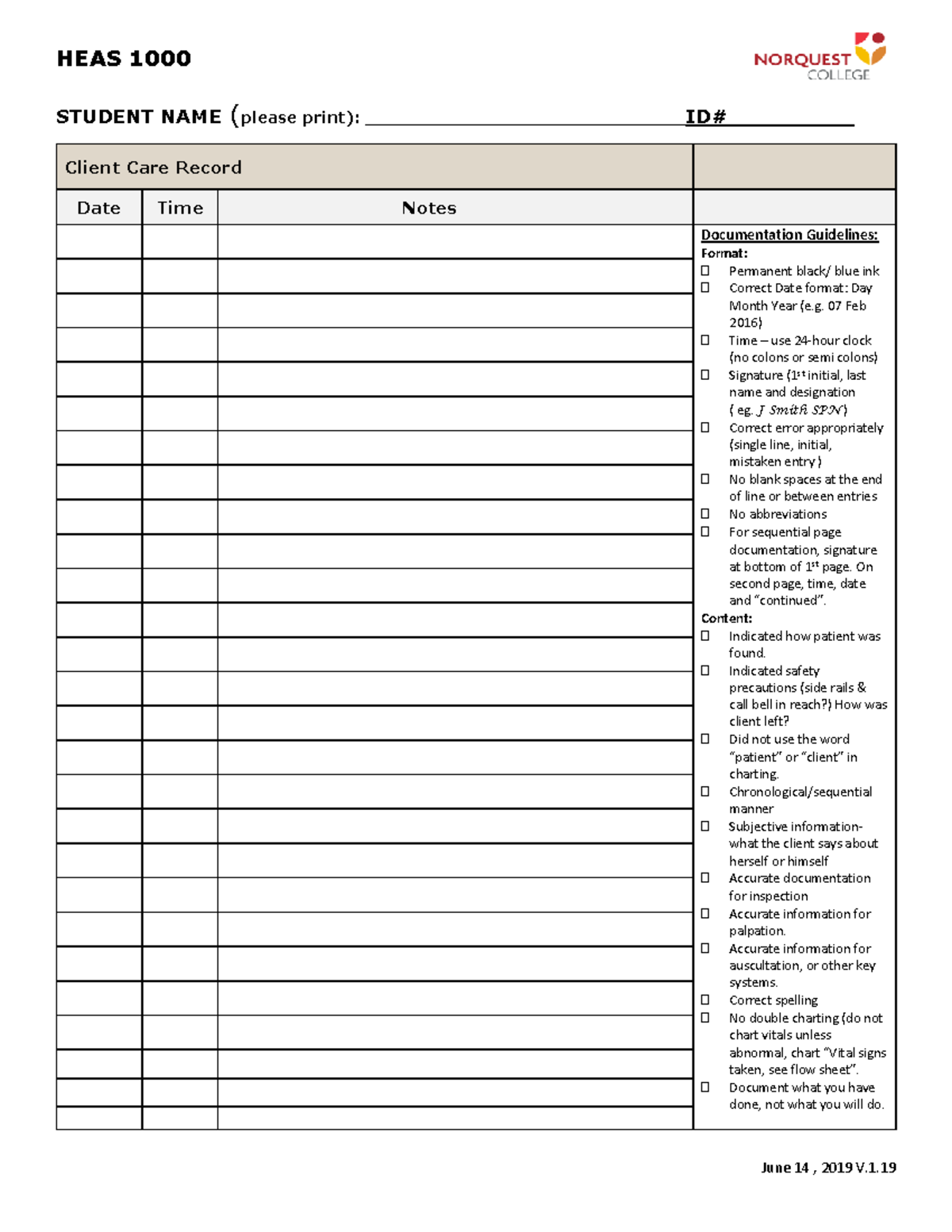 Client Care Record V1.19 - HEAS 1000 June 14 , 2019 V. STUDENT NAME ...